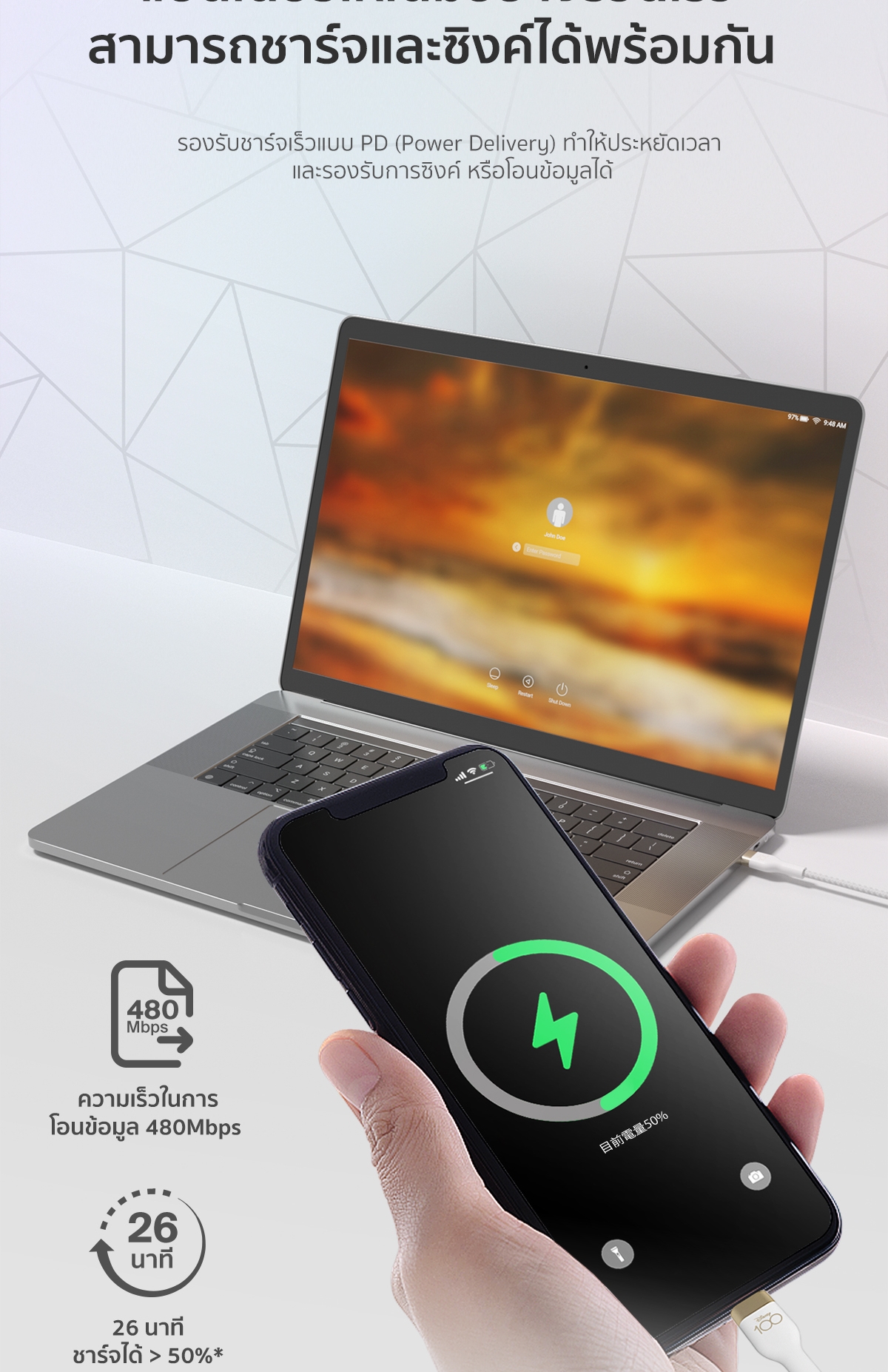 Belkin CAB011 สายชาร์จ USB-C สายถักยาว 2 เมตร สูงสุด 60W* คอลเลคชั่นพิเศษ ลิขสิทธิ์แท้ดิสนีย์ ...