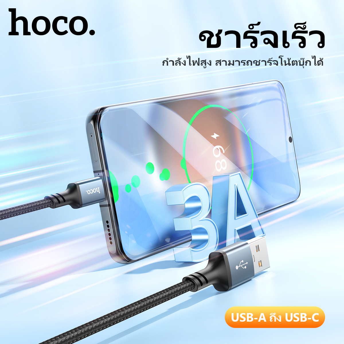 สายชาร์จ HOCO DU27 สำหรับ iOS/Type-C/Micro จ่ายไฟสูงสุด 3A ชาร์จเร็ว รองรับการถ่ายโอนข้อมูล ...