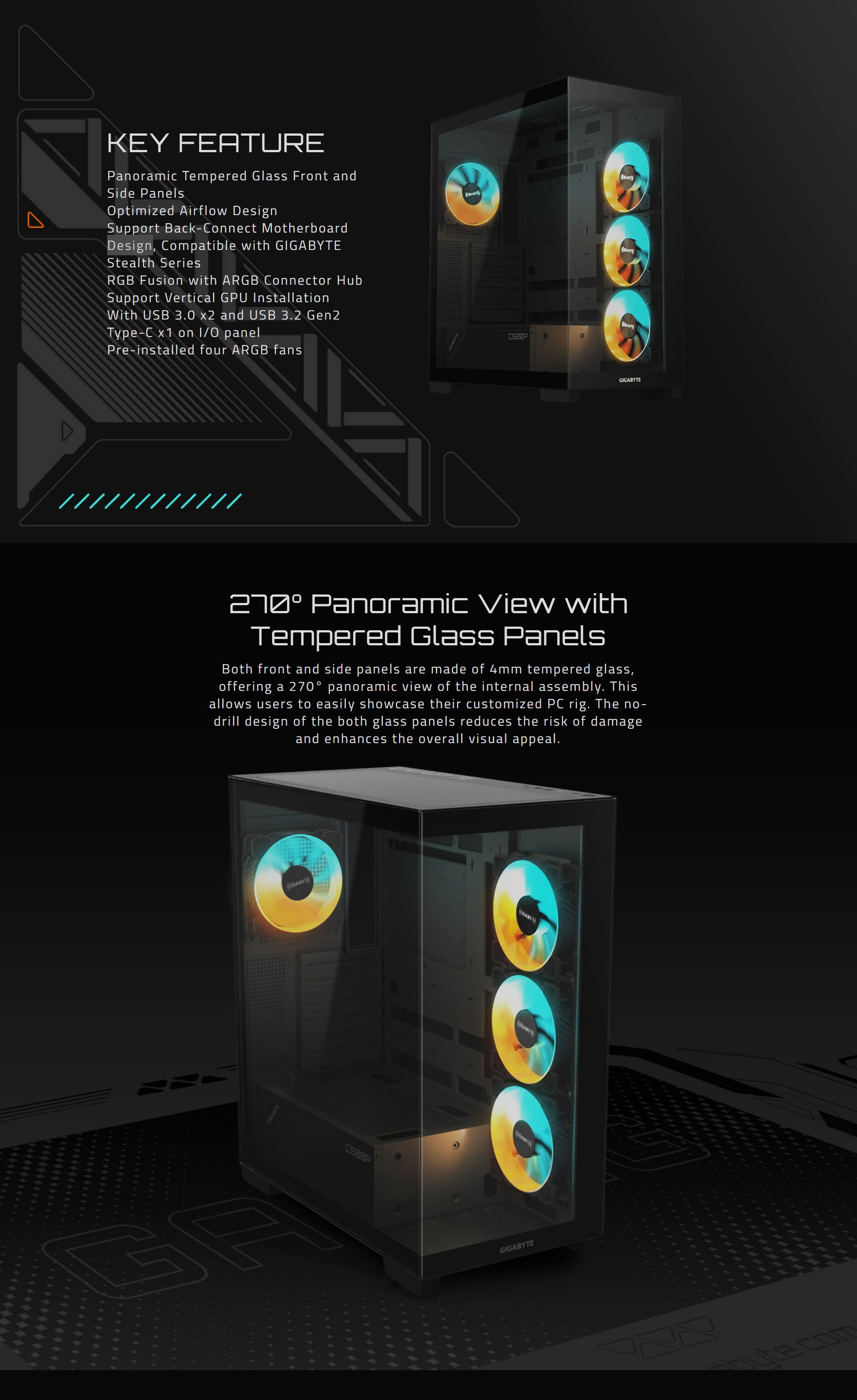 GIGABYTE CASE (เคสเกมมิ่ง) C500 PANORAMIC STEALTH | ATX Mid Tower | 1 ...