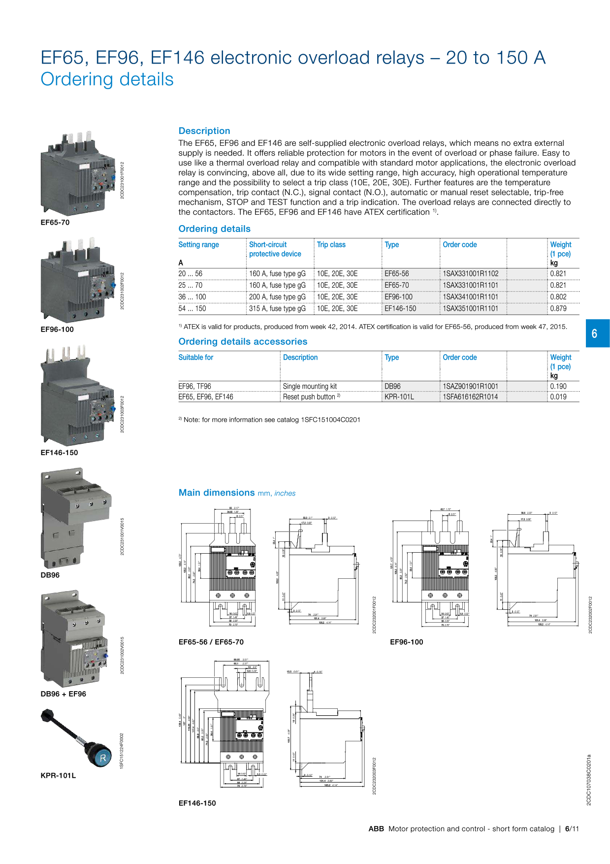 ABB EF96-100 Electronic Overload Relays ช่วงปรับกระแส (36-100A) สำหรับ ...