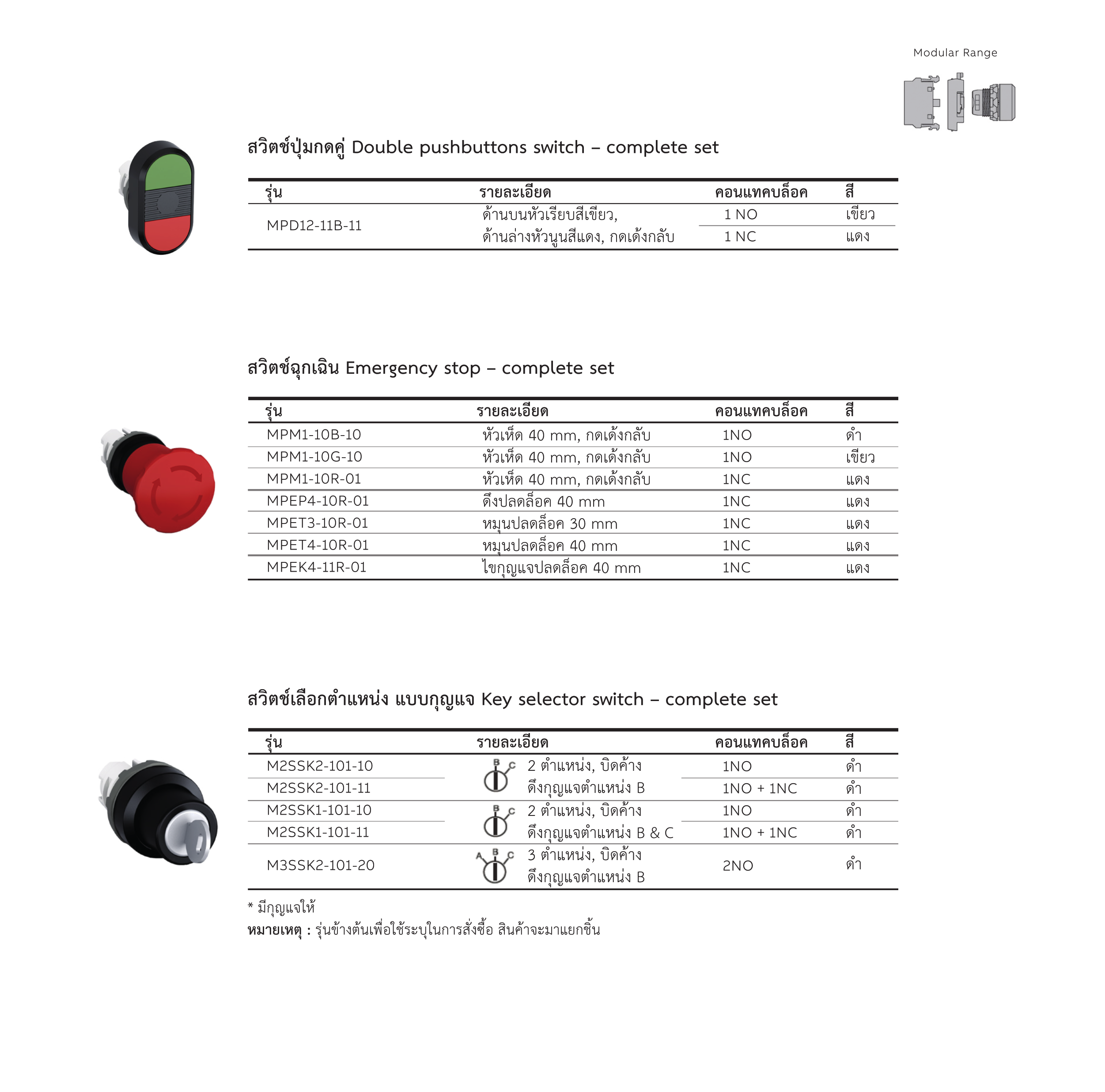ABB หัวซีเลคเตอร์แบบกุญแจ M2SSK2-101 2ตำแหน่ง บิดค้าง ดึงกุญแจตำแหน่ง B Operator Modular Range ...