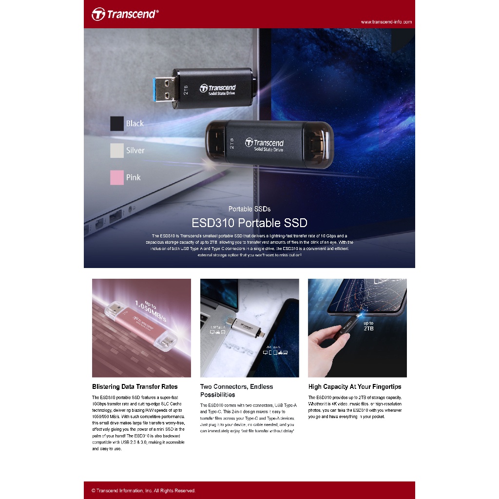 Transcend External SSD smallest 512GB ,1TB และ 2TB : ESD310P Type-A and ...