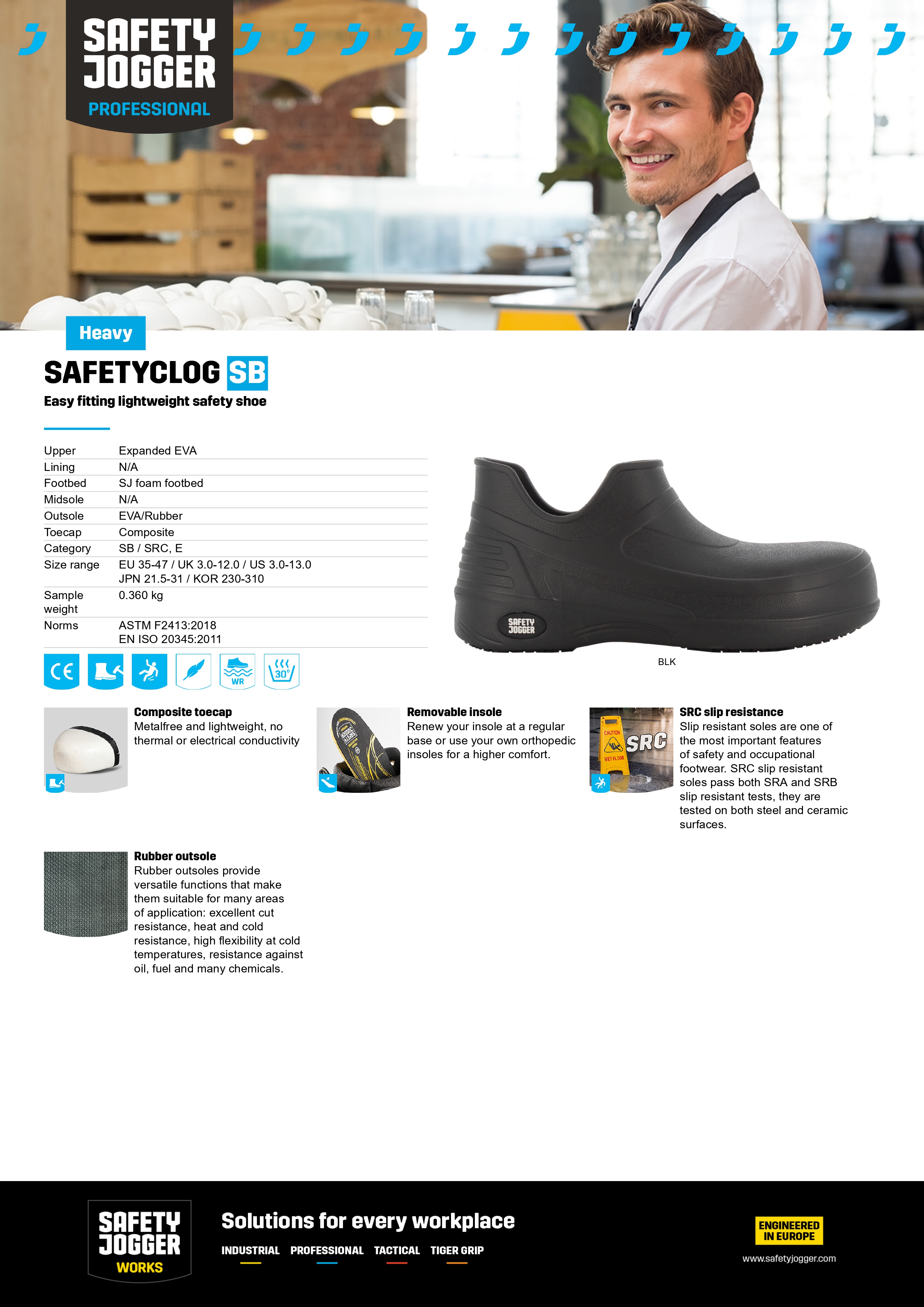 [รับประกัน3เดือน] Safety Jogger รุ่น SAFETYCLOG SB รองเท้าเซฟตี้ยาง กันลื่น น้ำหนักเบา หัวคอมโพ ...