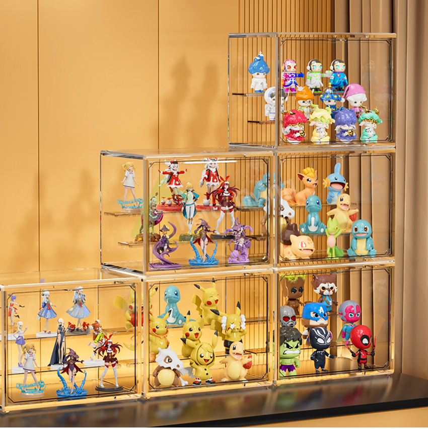Nuodi กล่องโชว์โมเดล ฟิกเกอร์ ตู้โมเดล ตู้โชว์ตุ๊กตา Pop Mart ของสะสม 3 ชั้น ชั้นวางโมเดล กล่อง ...