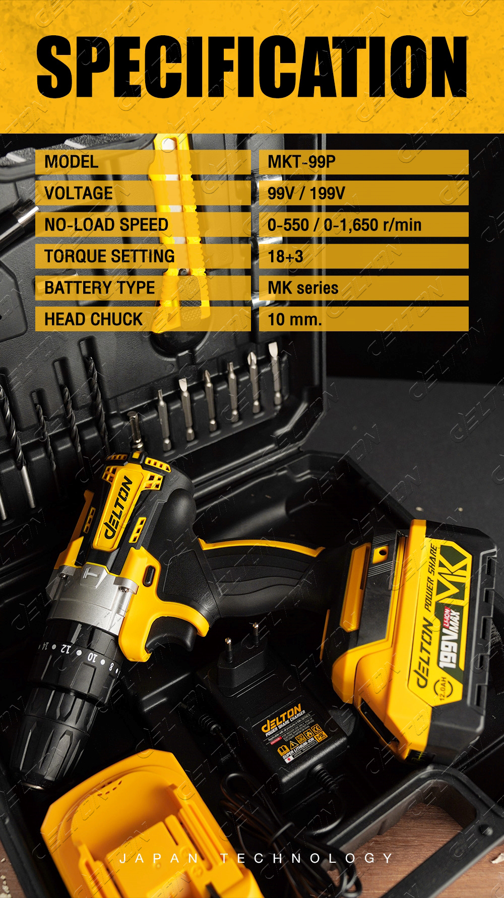 DELTON สว่านไร้สาย 3 ระบบ 199V รุ่น MKT-99P สำหรับใช้งานร่วมกับแบตเตอรี่ Power Share กลุ่ม MK ...