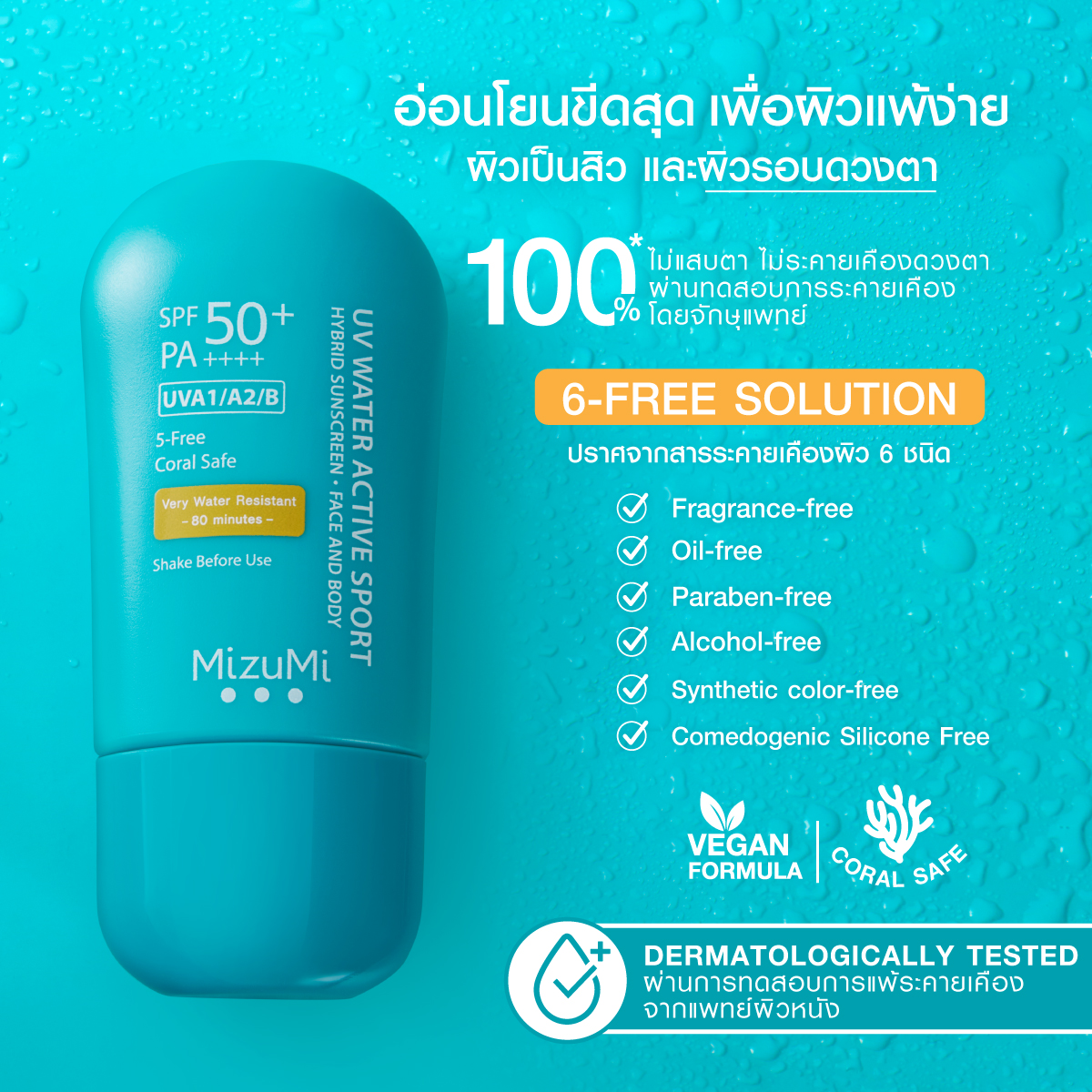 [แพ็คคู่] [สูตรอัพเกรด ไม่แสบตา เนื้อบางเบา] MizuMi UV Water Active Sport 40g กันแดดกันน้ำคุมมัน ...