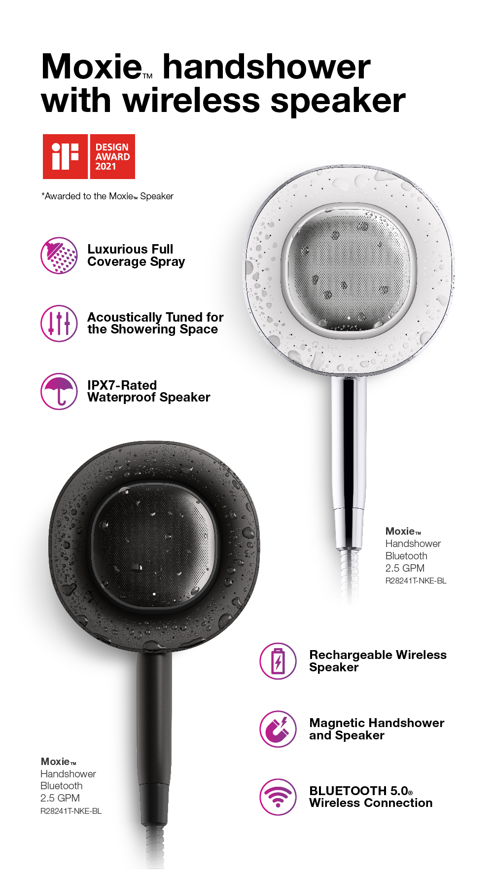 KOHLER Moxie handshower bluetooth w/bracket หัวฝักบัว พร้อมลำโพงบลูทูธ ...