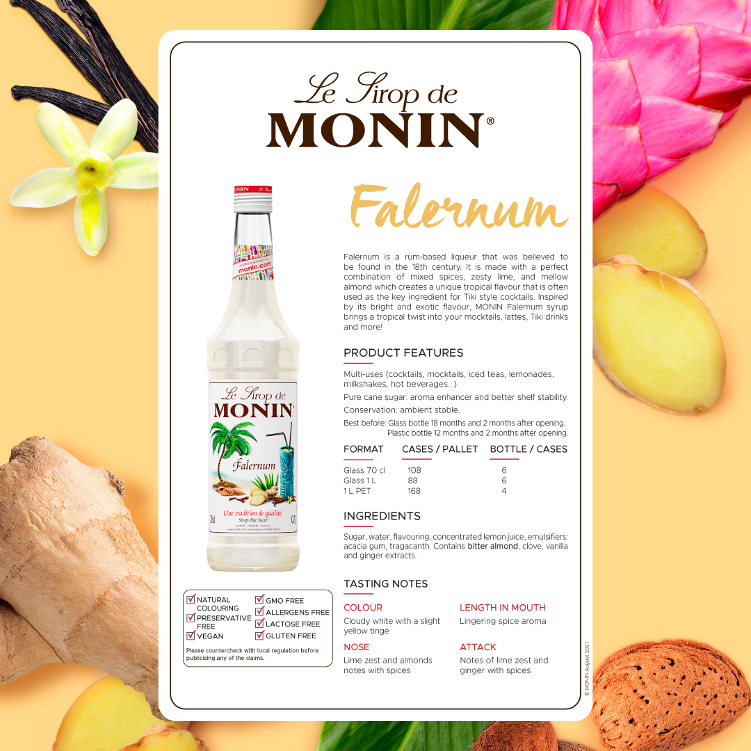 MONIN Falernum Syrup น้ำเชื่อมกลิ่นฟาเลอนัม 700ml. | Shopee Thailand
