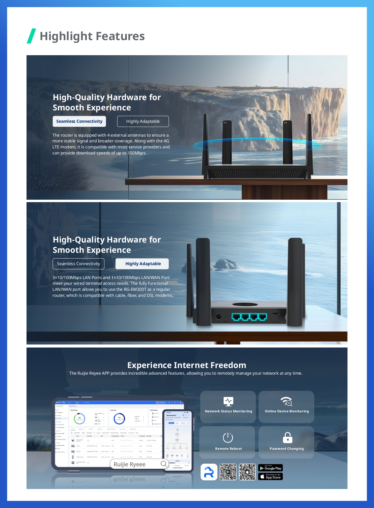 Reyee รุ่น RG-EW300T N300 Wireless 4G LTE Router เร้าเตอร์ใส่ซิม 4G Wi ...