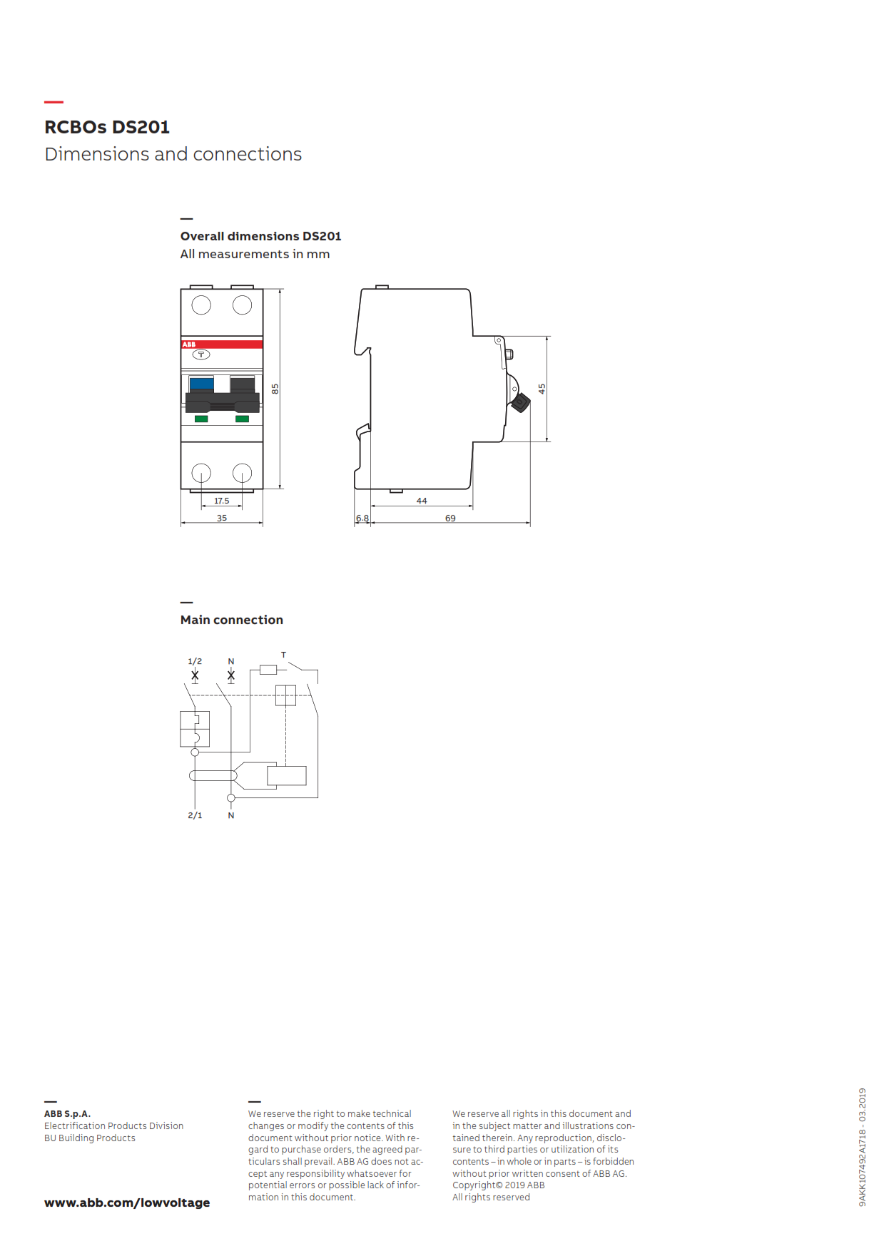 ABB เบรกเกอร์กันดูด RCBO DS201 6A AC30 1P+N 6kA ป้องกันไฟฟ้าลัดวงจร และไฟฟ้ารั่ว ...