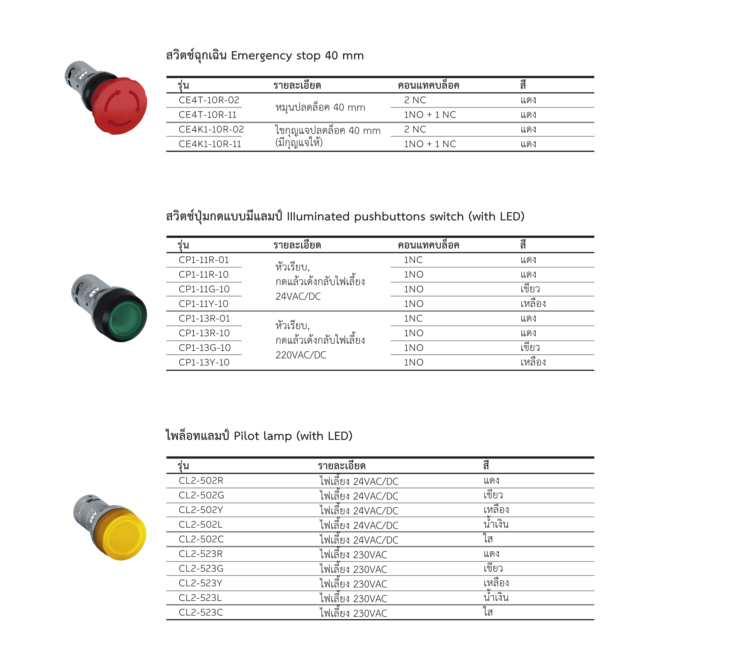 ABB CL2-523Y 223VAC/DC Pilot Light ไพล็อทแลมป์ สีเหลือง Compact range Pilot devices (With LED ...