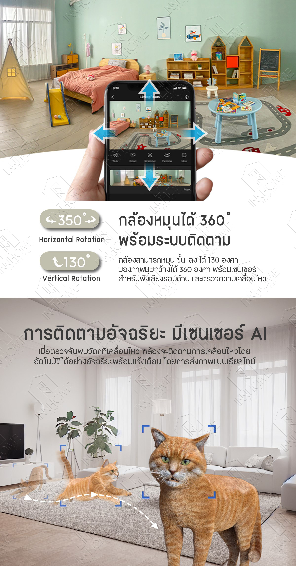 InniTech กล้องวงจรปิด กล้องวงจรปิดไร้สาย 5 ล้านพิกเซล 5 เสา Full Color ...