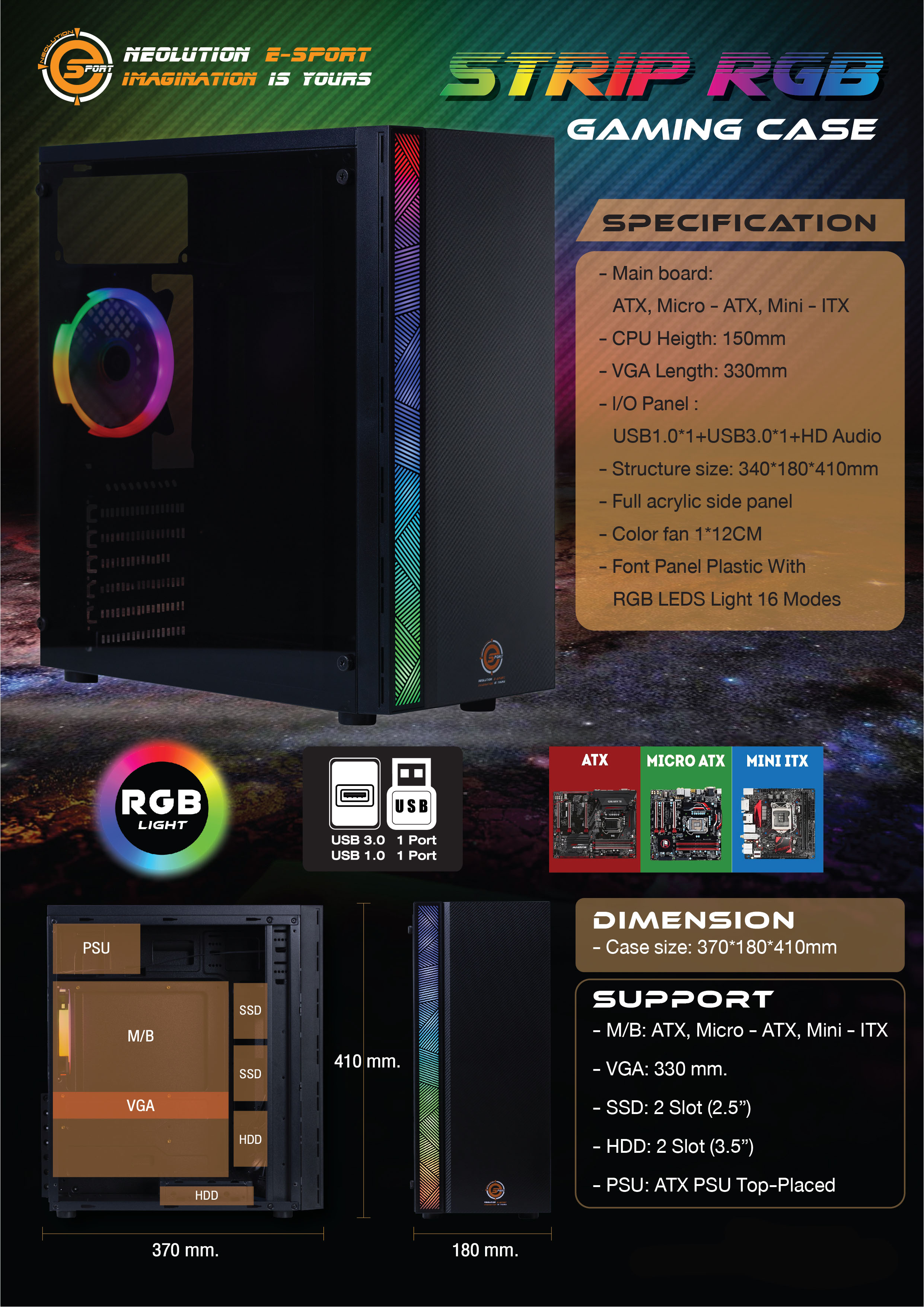 Neolution E-Sport Gaming Case Strip RGB เคสคอมพิวเตอร์มีไฟ (รับประกัน 2 ปี) | Shopee Thailand