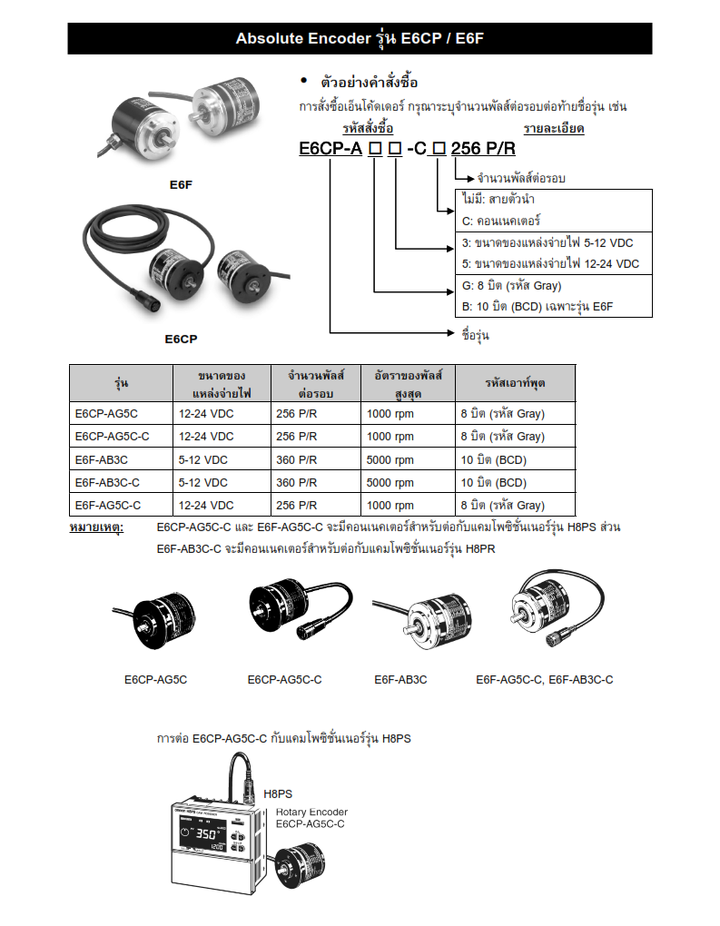 Omron เอ็นโค้ดเดอ E6CP-AG5C-C 12-24VDC 256P/R Rotary Encoder Absolute ...