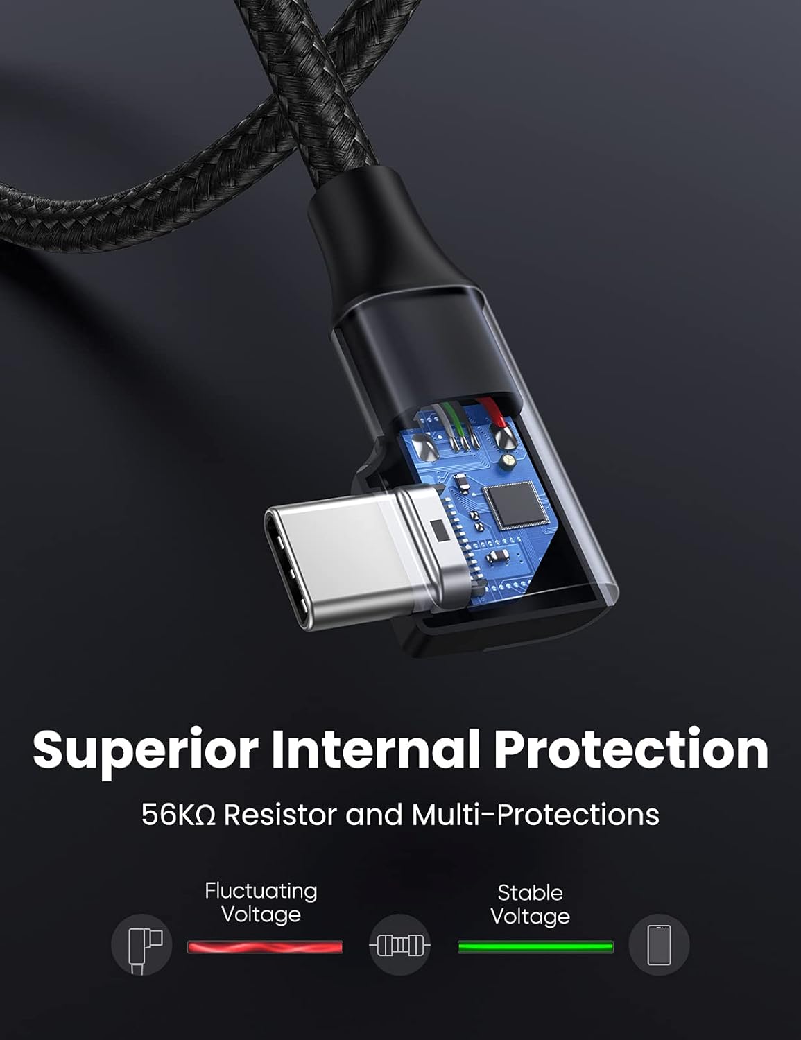 UGREEN สายชาร์จ USB 3.0 M to USB-C 3A Data Cable 1m, 90° Angled (Black ...