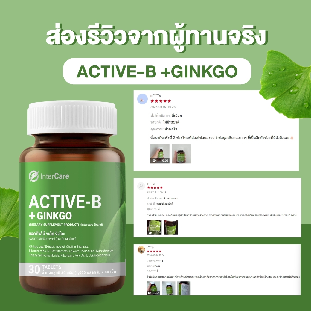 InterCare Active-B Plus Ginkgo แอคทีฟบีพลัสจิงโกะ บำรุงสมองเพิ่มความจำ สกัดจากใบแปะก๊วย วิตามินบ ...