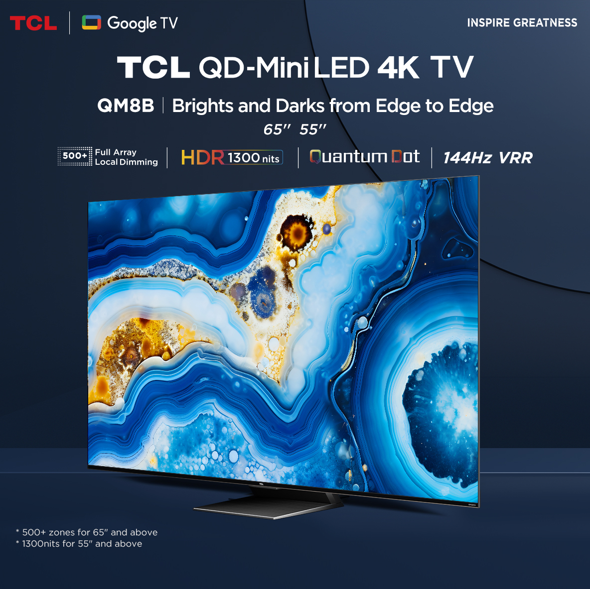 TCL ทีวี 65 นิ้ว 4K Mini QLED Google TV รุ่น 65QM8B ระบบ Google/Gaming TV/Netflix/Youtube/144HZ ...