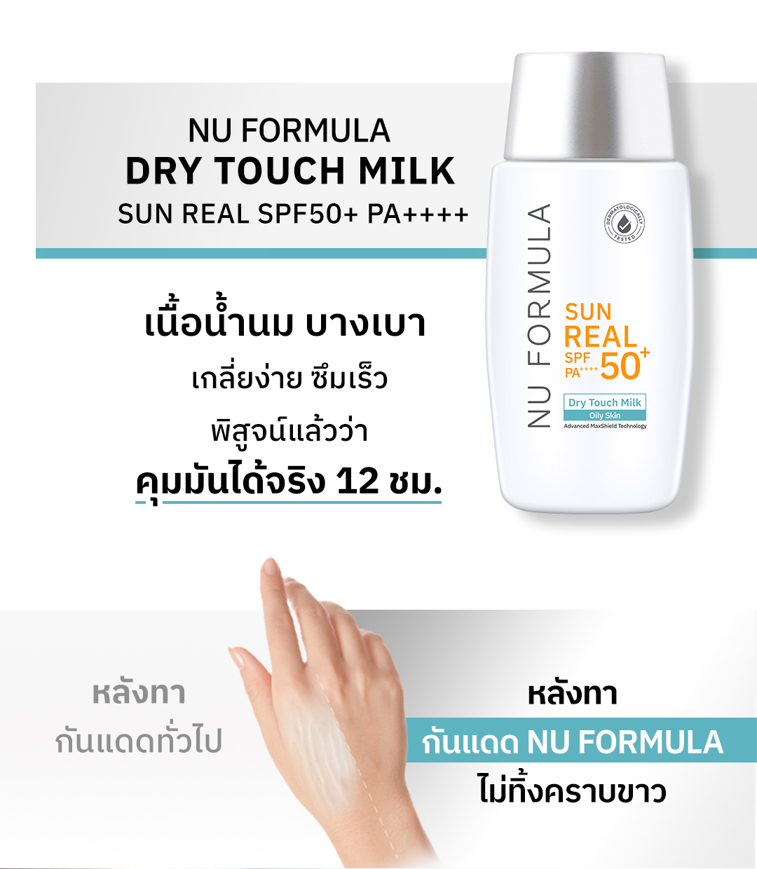 Nu Formula Sun Real SPF50+/PA++++ Dry Touch Milk 40g กันแดด นู ฟอร์มูล่า เนื้อน้ำนม บางเบาสำหรับ ...