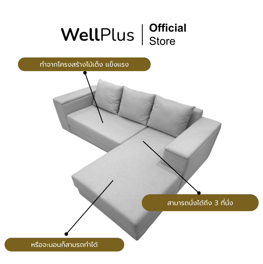 WellPlus โซฟาผ้าปรับนอน L-shape โซฟาปรับนอน 3 ที่นั่ง รุ่น ปรับขนาดได้ นอนสบาย แถมฟรีหมอน 3 ใบ ...