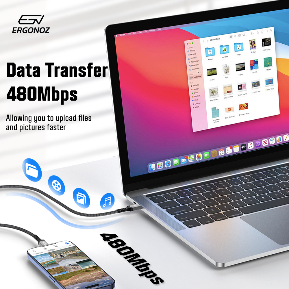 ERGONOZ Clynk สายชาร์จ TYPE-C PD 100W 20V 5A สายส่งข้อมูล 480 Mbps สาย ...