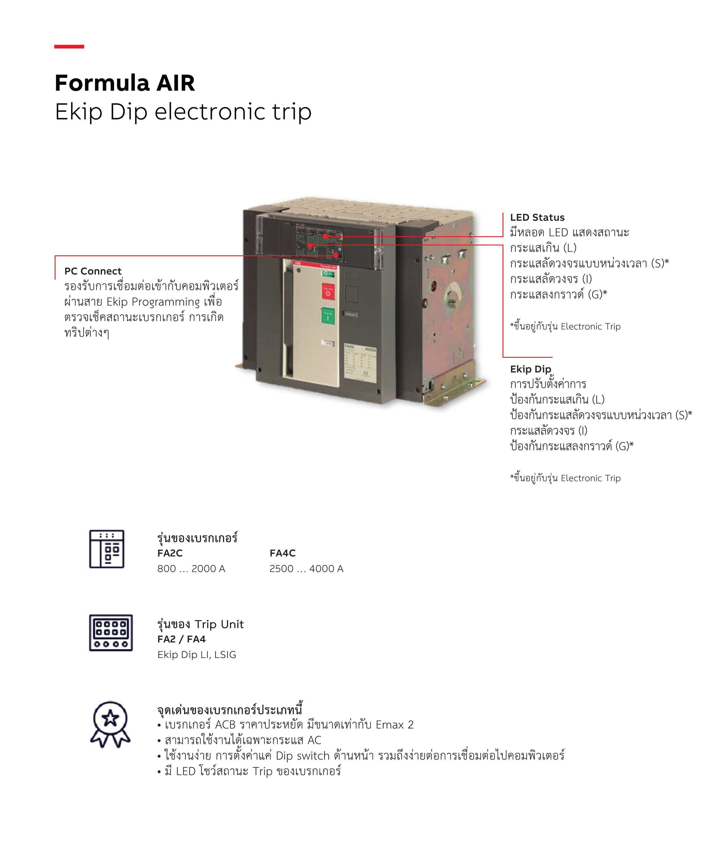 ABB ACB FA2C 1250 Ek1-LSIG 3P WMP 50kA Draw-Out Type Formula AIR Air ...