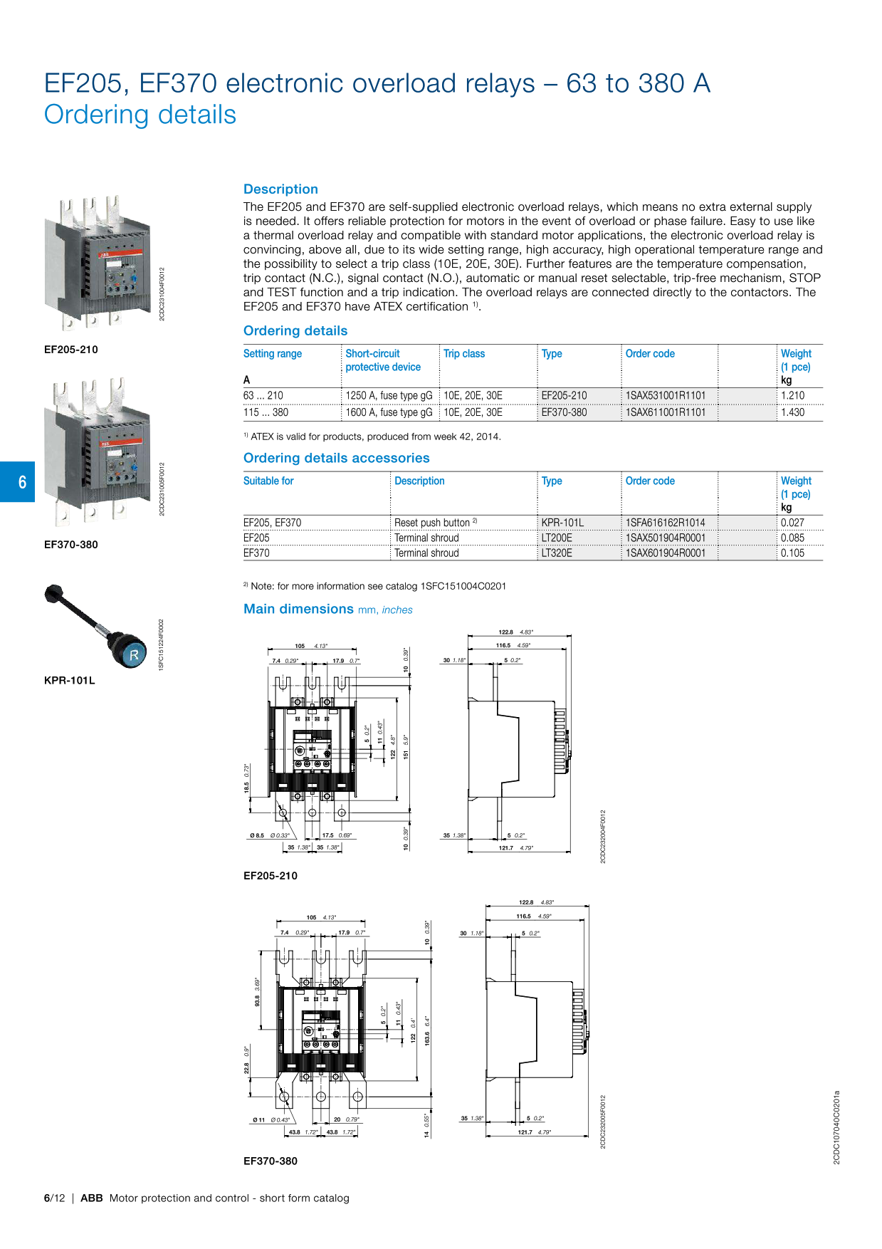 ABB EF205-210 Electronic Overload Relays ช่วงปรับกระแส (63-210A) สำหรับ ...