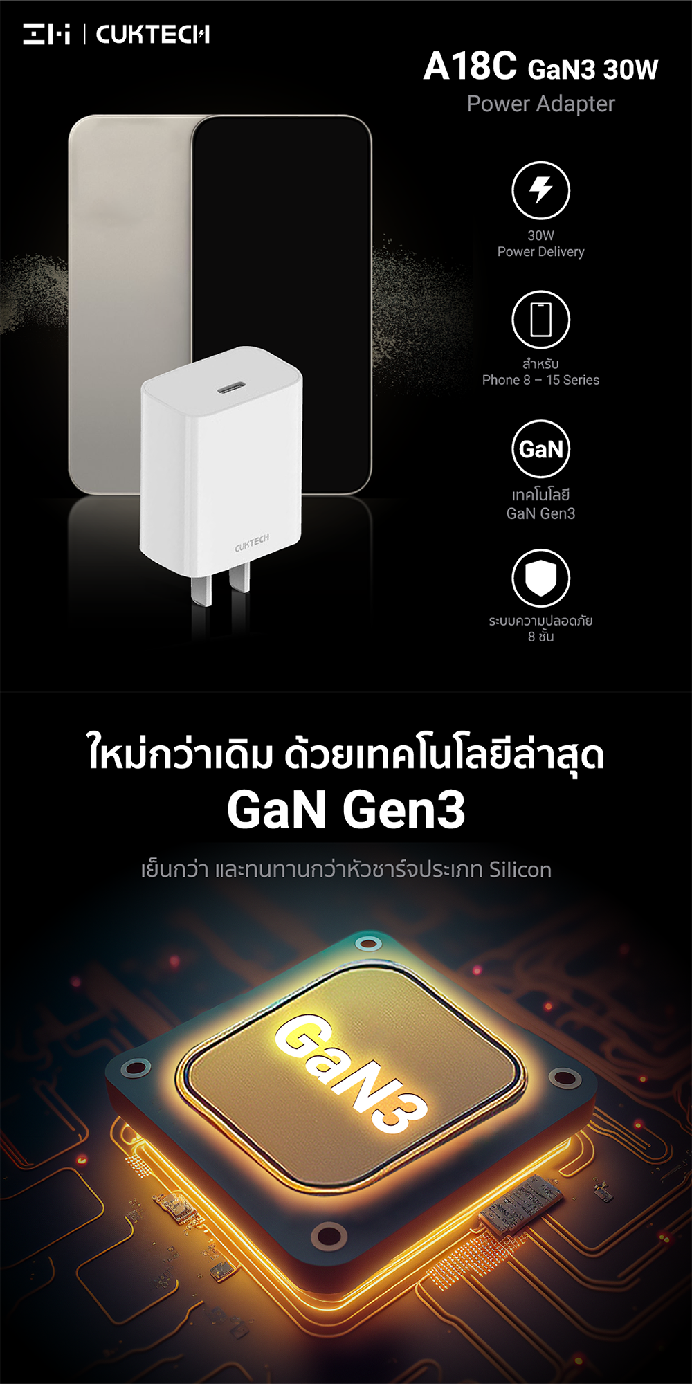 [ลดเหลือ 181] ZMI CUKTECH A18C 30W GaN หัวชาร์จ / สายชาร์จสำหรับ Phone ...