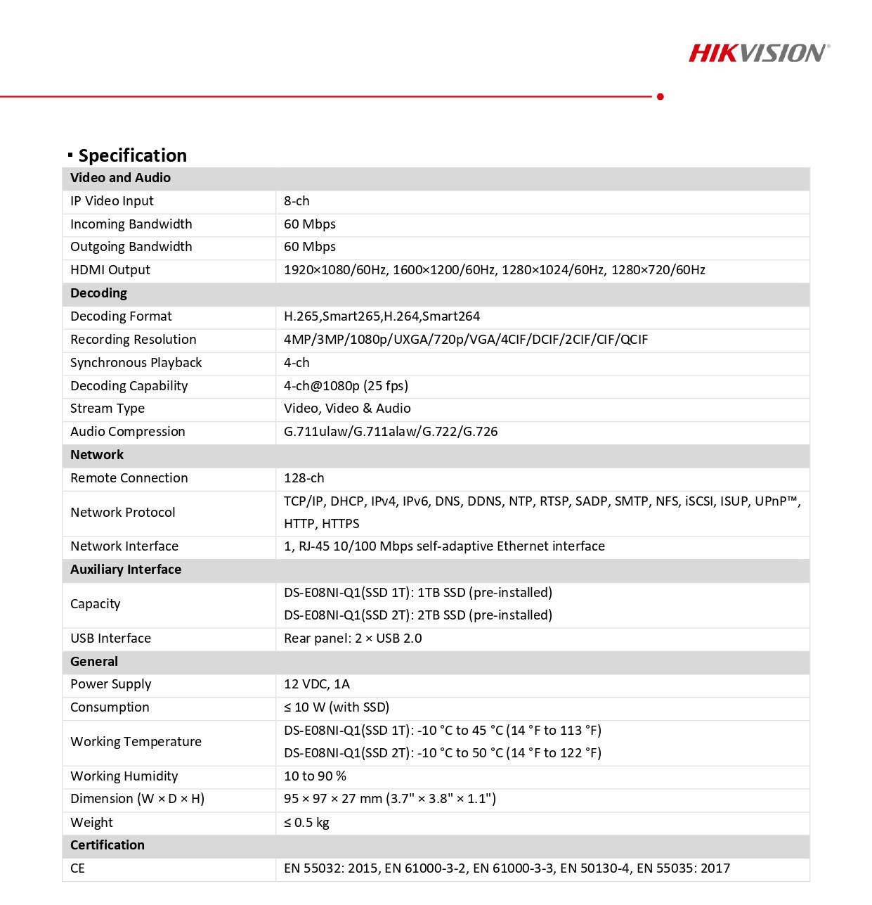 Hikvision DS-E08NI-Q1 eNVR SSD 1TB 8Ch เครื่องบันทึกกล้องวงจรปิด | Shopee Thailand