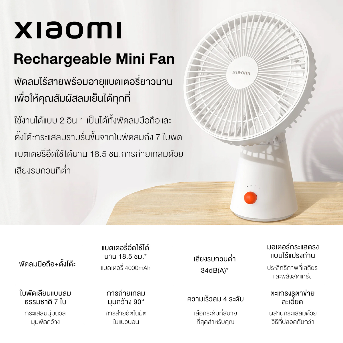 [ใหม่ล่าสุด] Xiaomi Rechargeable Mini Fan การใช้งานได้นาน18.5 การใช้งาน ...