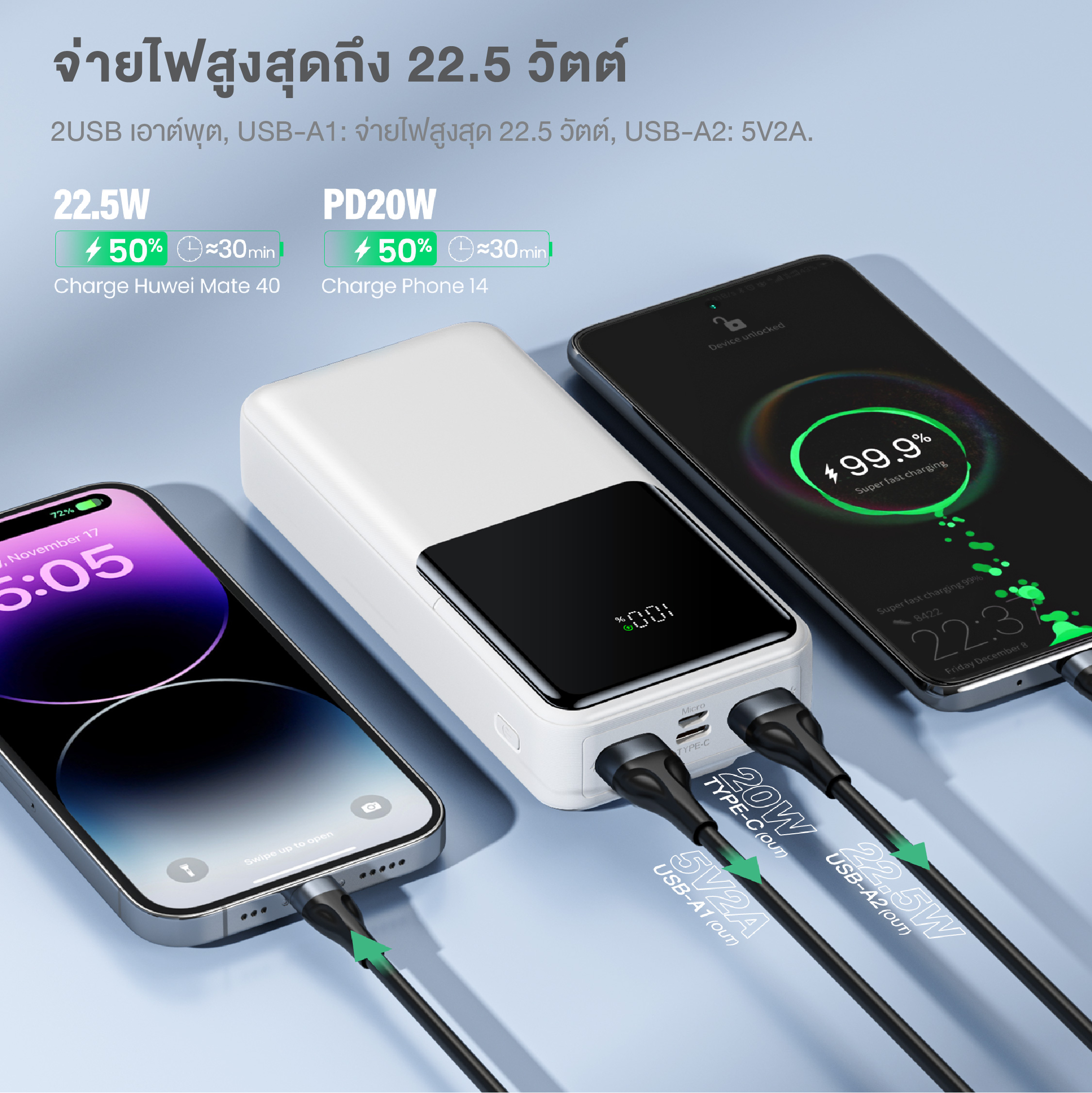 ACMIC AP20-06PD PRO Powerbank 20000mAh พาวเวอร์แบงค์มีสายในตัว Type-C,L ...