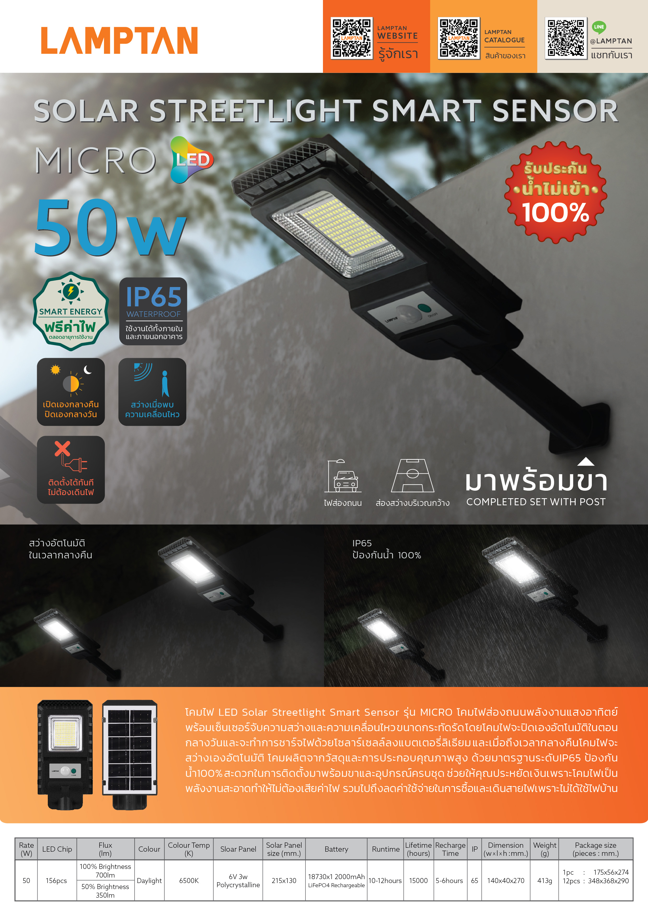 LAMPTAN โคมไฟถนนพลังงานแสงอาทิตย์ Solar Streetlight Smart Sensor รุ่น ...