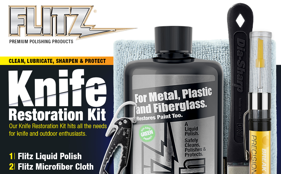 ชุดอุปกรณ์ดูแลรักษาทำความสะอาดมีด Flitz All-in-One Knife Restoration ...