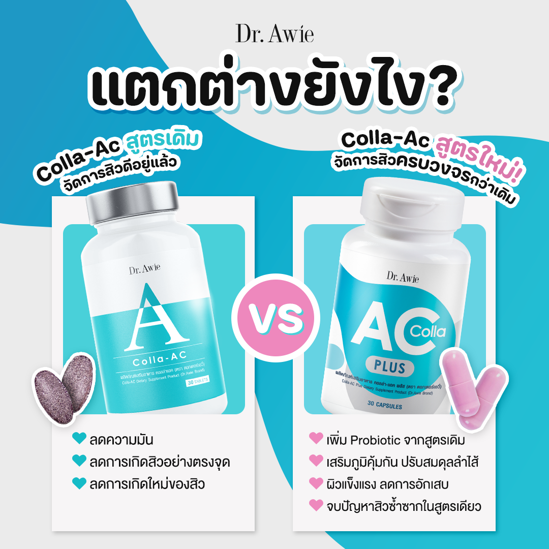 Colla Ac Plus Dr.awie 2 ขวด 60 เม็ด แก้ปัญหาสิว อักเสบ อุดตัน สิวทีหลัง ...