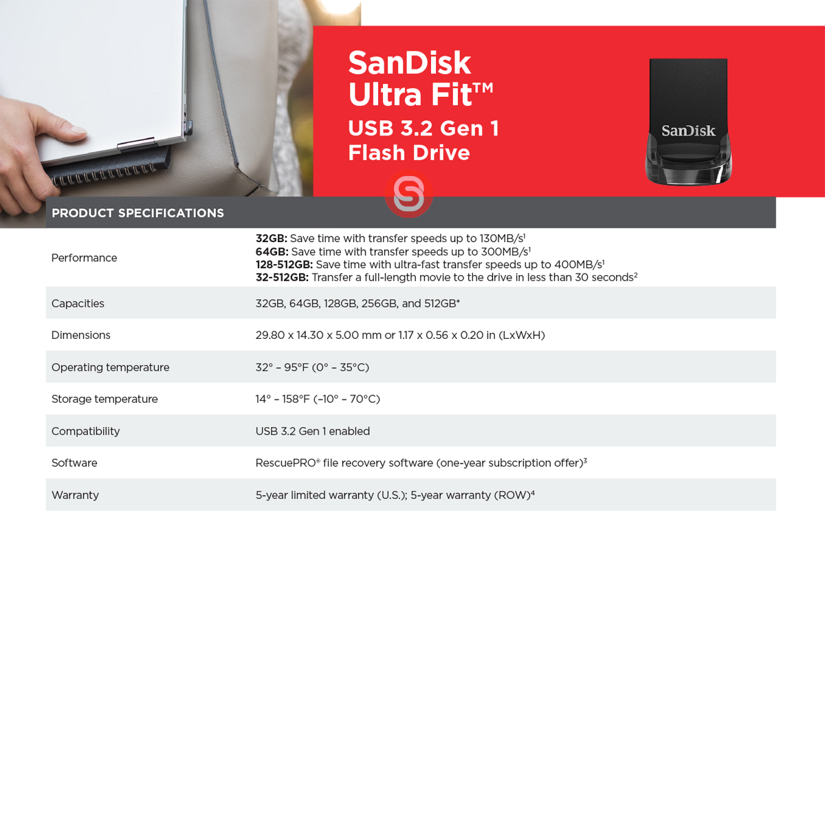 SANDISK FLASH DRIVE ULTRA FIT 32GB USB 3.2 Gen1 (SDCZ430) แซนดิส แฟลซ ...