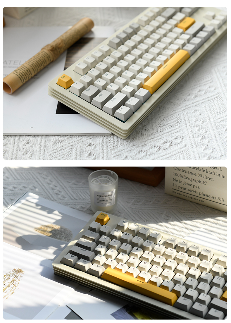 คีย์บอร์ดเกมมิ่ง Ajazz AKC087 87Key TKL Steel-Stacked Body Frame Yellow Switch Mechanical ...