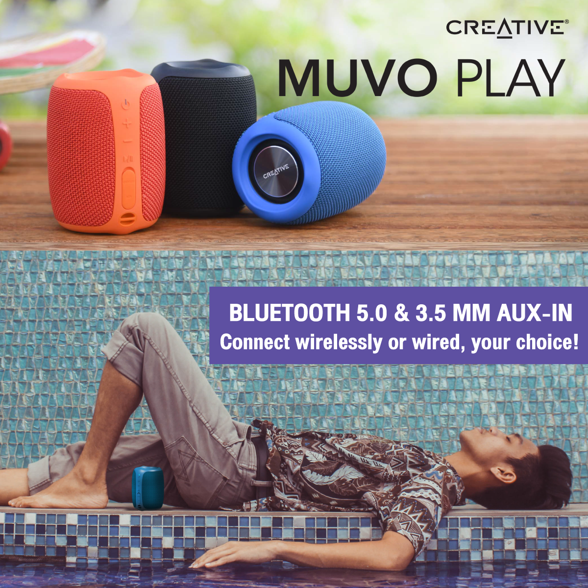 CREATIVE MUVO Play (BLUE) Portable Bluetooth Speaker (น้ำเงิน) ลำโพงบ ...