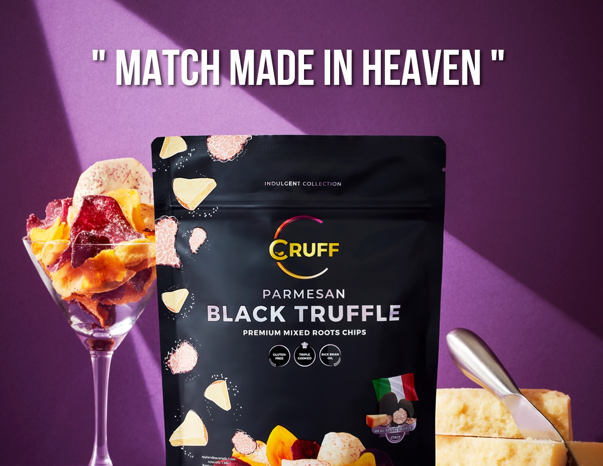 CRUFF ชิพส์มันหลากสีทอดอบกรอบพรีเมียม รสพาร์เมซานชีส แบล็คทรัฟเฟิล 75ก. (1ลัง) | Shopee Thailand