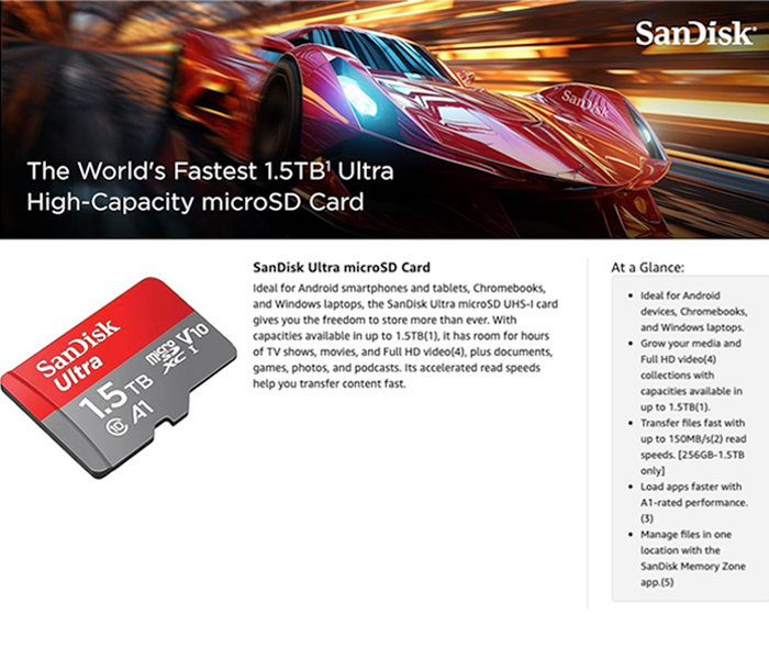 Sandisk Ultra Micro SD Card SDXC 1.5TB Class10 อ่านสูงสุด 150MB/s A1 ...