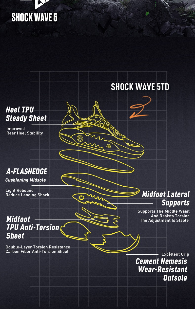 [ANTA X Kyrie Irving] Shock Wave 5 Team รองเท้าบาสเก็ตบอลชาย กันลื่นทน ...