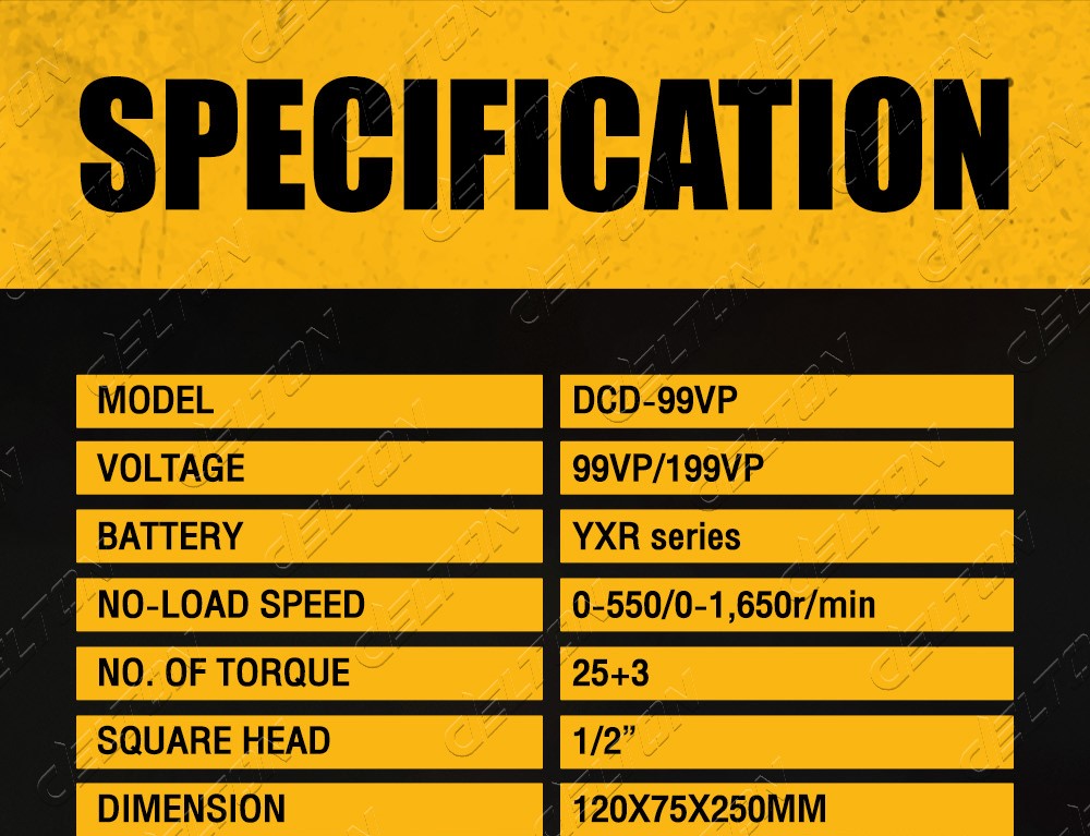 DELTON สว่านไร้สาย 3 ระบบ 99V/199V YXR Series รุ่น DCD-99VP ใช้งานร่วมกับ แบตเตอรี่ Power Share ...