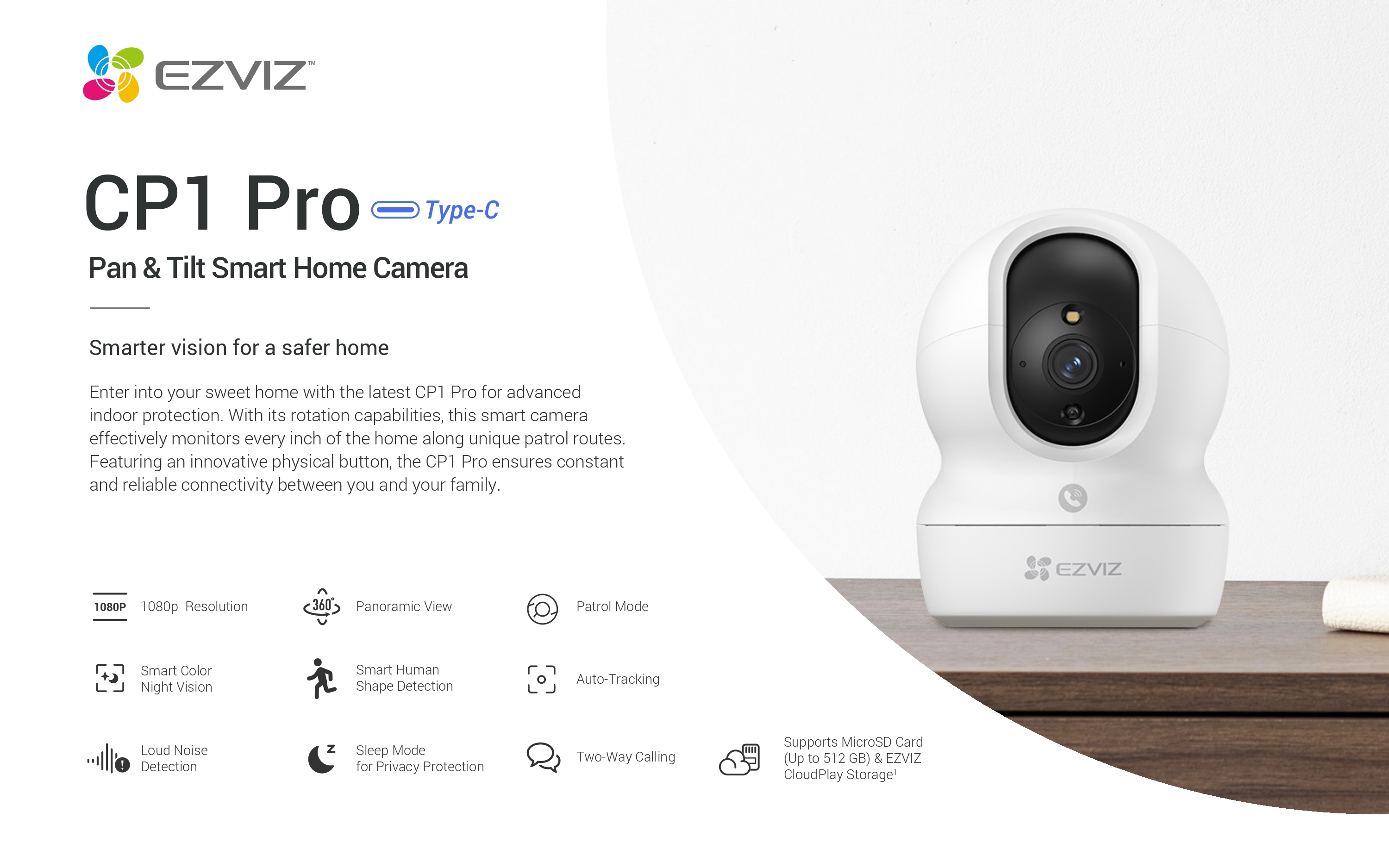 Ezviz รุ่น CP1 PRO 2 ล้าน มีตรวจจับ ตรวจจับด้วย AI รองรับ USB TYPE C ...