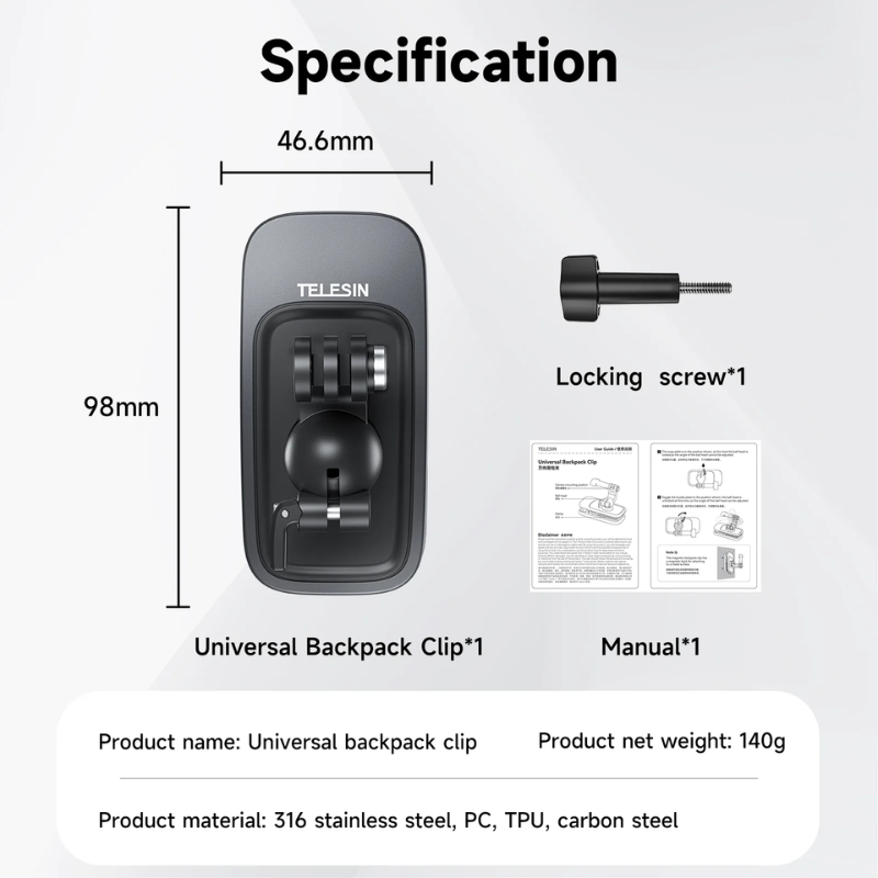Telesin Upgraded Magnetic Universal Backpack Clip / Magnetic Quick ...