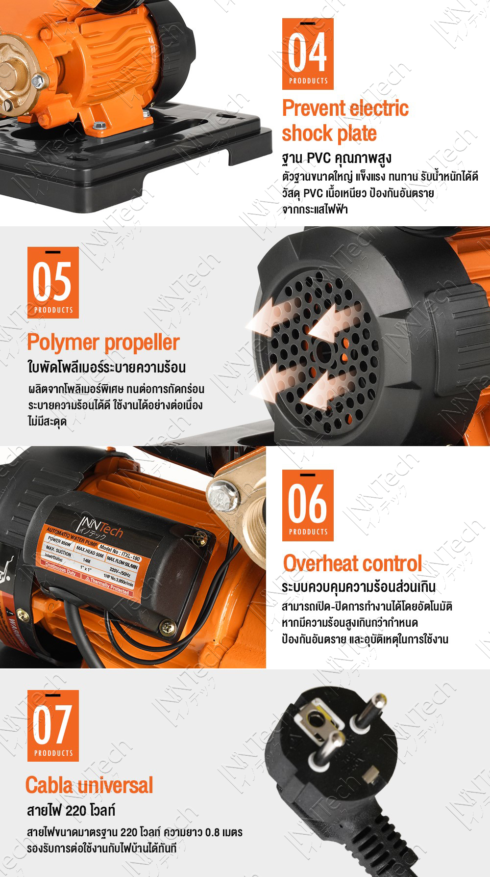 InnTech ปั๊มน้ำออโต้ 850W XL Series รุ่น ITXL-180 พร้อมฝาครอบ แถมฟรี! ฟุตวาล์ว กะโหลกดูดน้ำ ข้อ ...