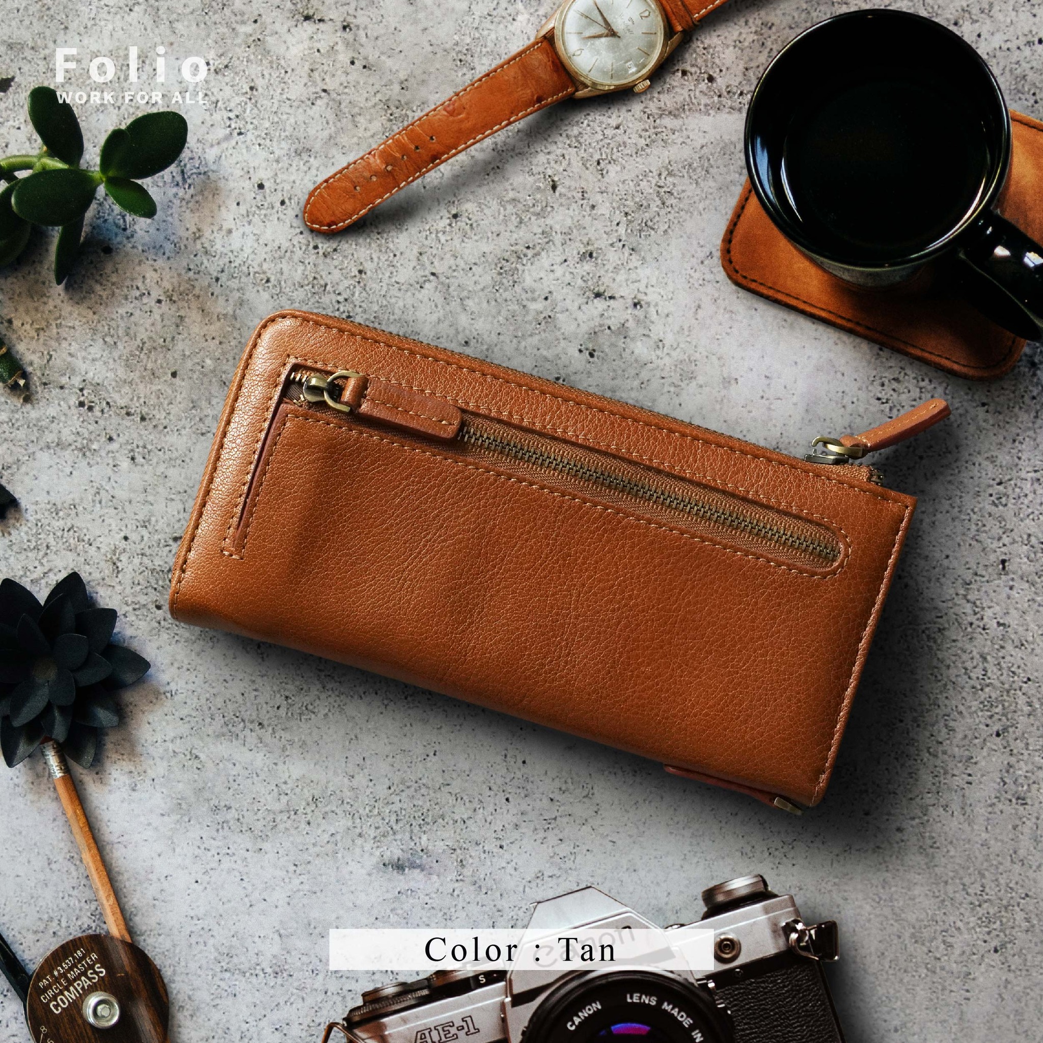 FOLIO : Tuff Zipper Long Wallet กระเป๋าสตางค์ใบยาว แบบซิป ทำจากหนังแท้ ...