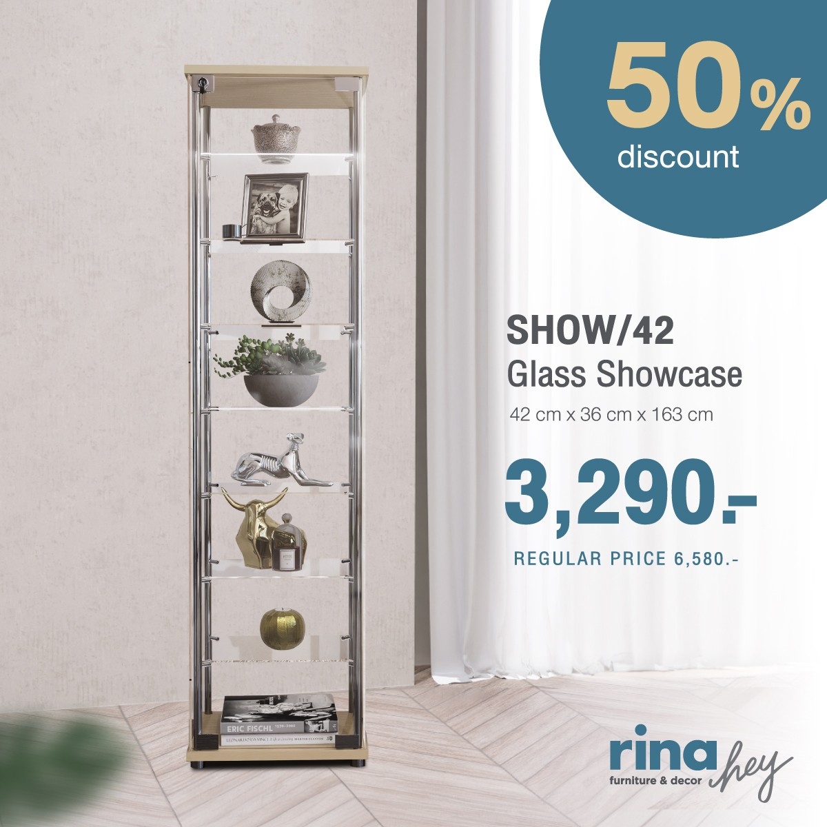 Rina Hey ตู้โชว์กระจก 8 ชั้นพร้อมกุญแจล็อค รุ่น SHOW/42 | Shopee Thailand