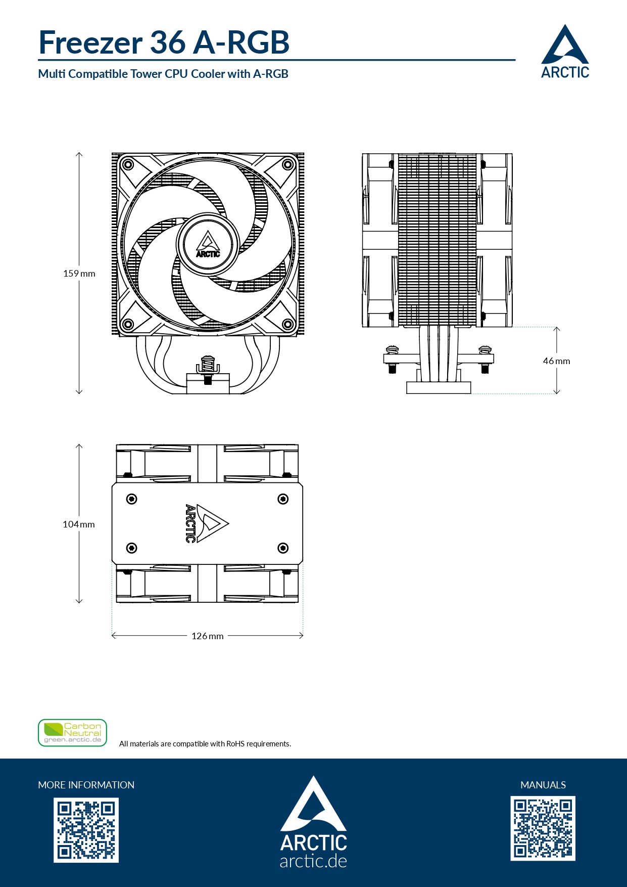 ARCTIC FREEZER 36 A-RGB WHITE (CPU AIR COOLER / ชุดระบายความร้อนซีพียู ...