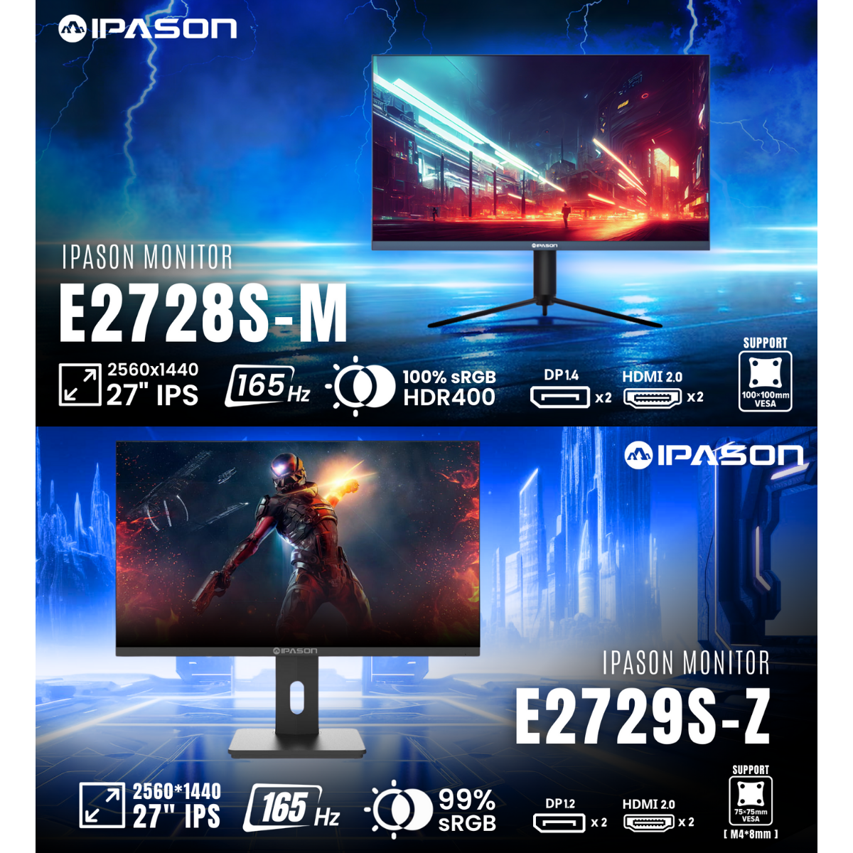 IPASON MONITOR รุ่น จอคอมพิวเตอร์ หน้าจอ E2728S-M/ E2729S-Z 27" IPS 2560*1440 2K 165Hz sRGB100 ...