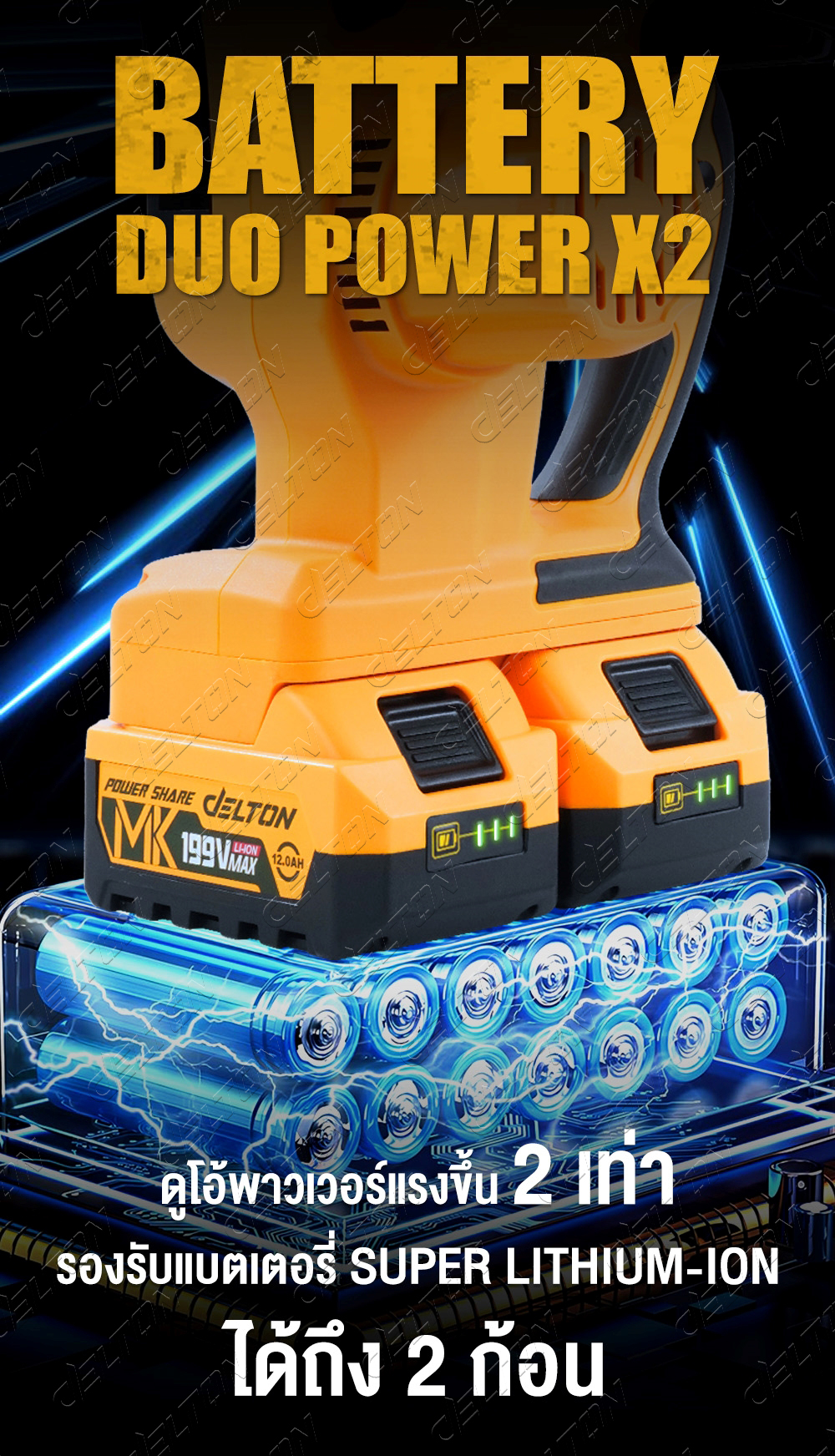 DELTON เลื่อยโซ่ไร้สาย 11.5 นิ้ว 2,200W MK Series รุ่น MKT-115 ใช้งานร่วมกับสินค้า Power Share ...