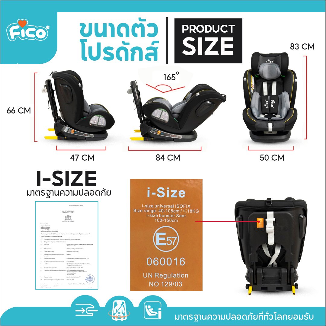 Fico คาร์ซีทหมุนได้ รุ่น HD16 สำหรับเด็กแรกเกิด-12 ปี มาตรฐาน R129 | Shopee Thailand