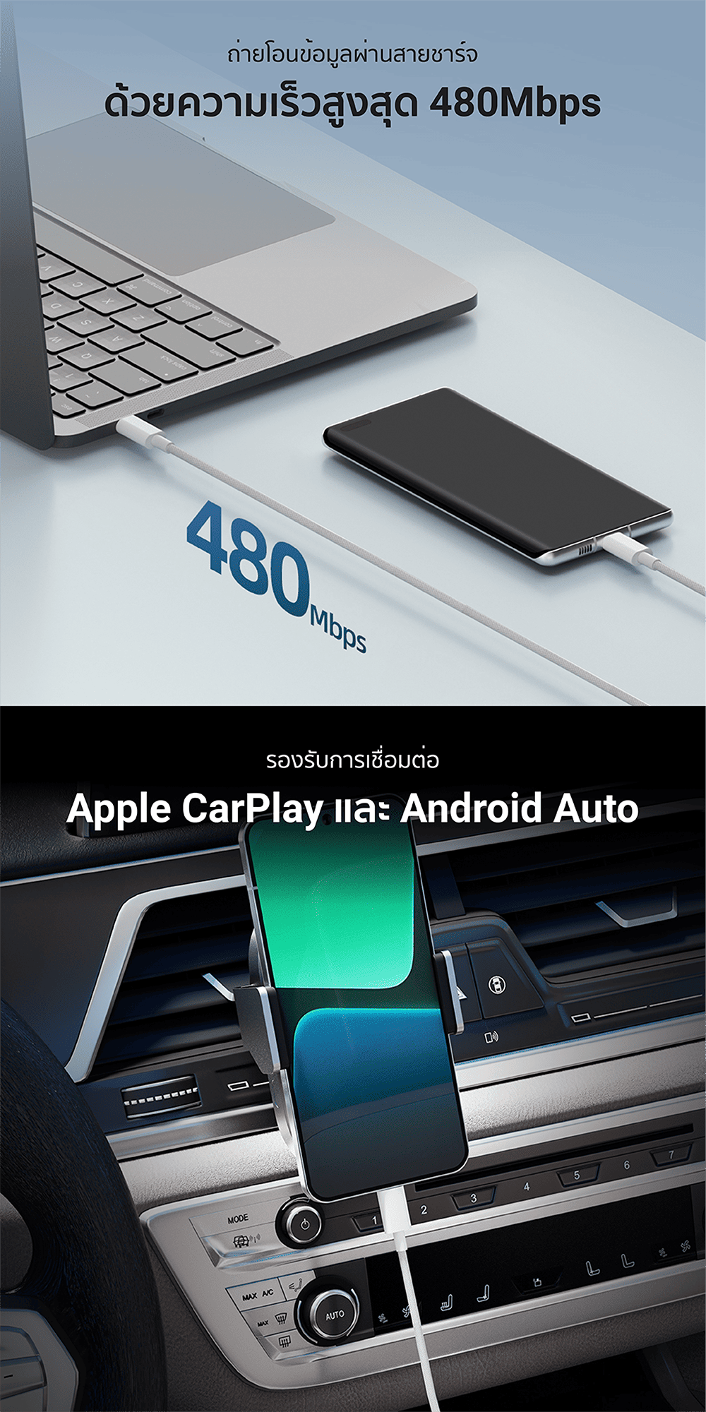 [ลดเหลือ 254] CUKTECH CTC315P สายชาร์จ iPhone 16 ไนลอนถัก USB-C to USB-C 60W 1.5 m ชาร์จเร็ว PD ...